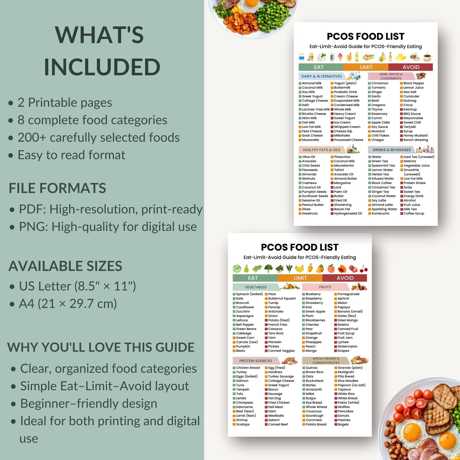 PCOS Food List Printable | PCOS Diet Chart & Nutrition Guide | Anti ...