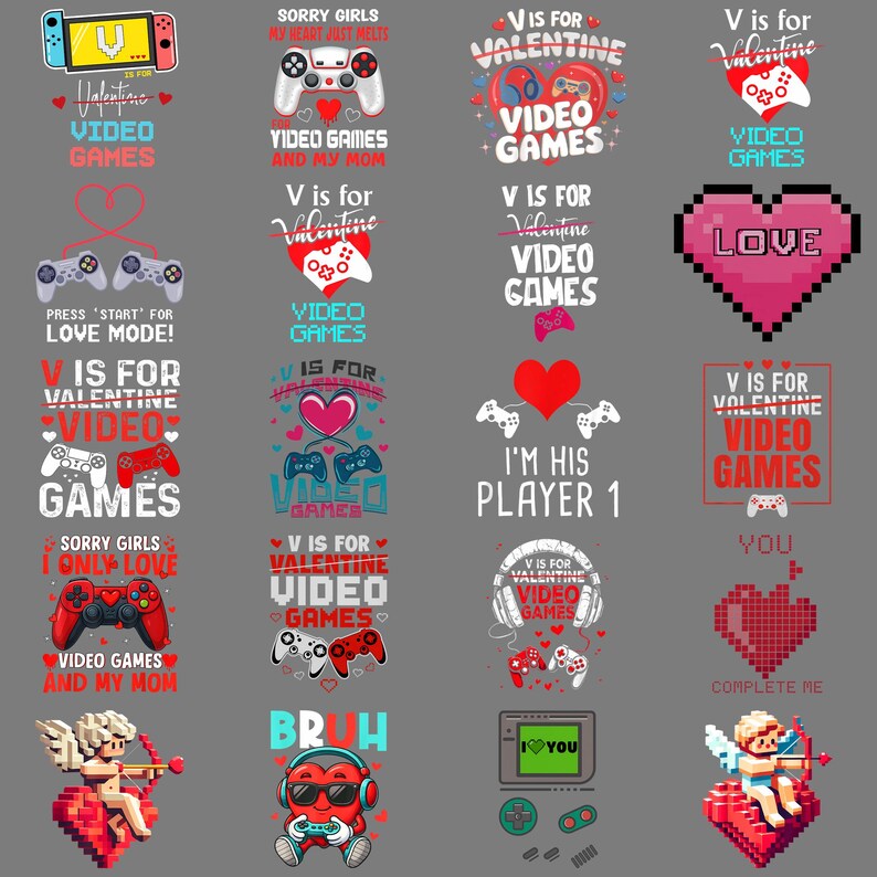 Video Games Valentine's Day Heart PNG – Funny Gamer Love Clipart ...