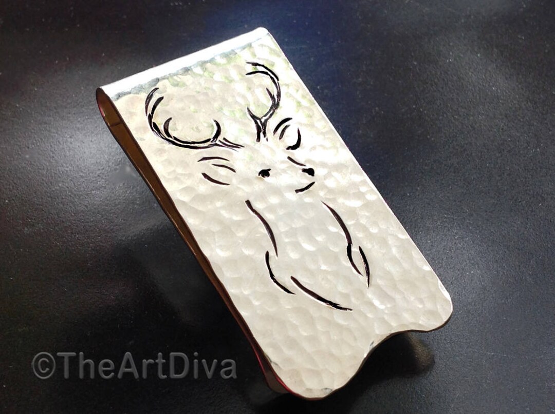 Deer Silver Money Clip Artisan Deer Money Clip Hand Drawn Deer Money ...
