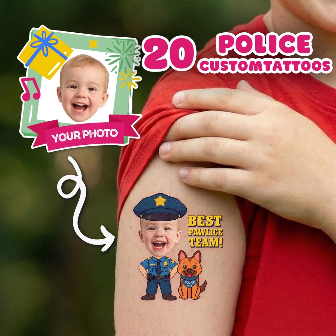 Personalized Police Temporary Tattoos, Custom Photo Tattoos, Temporary ...