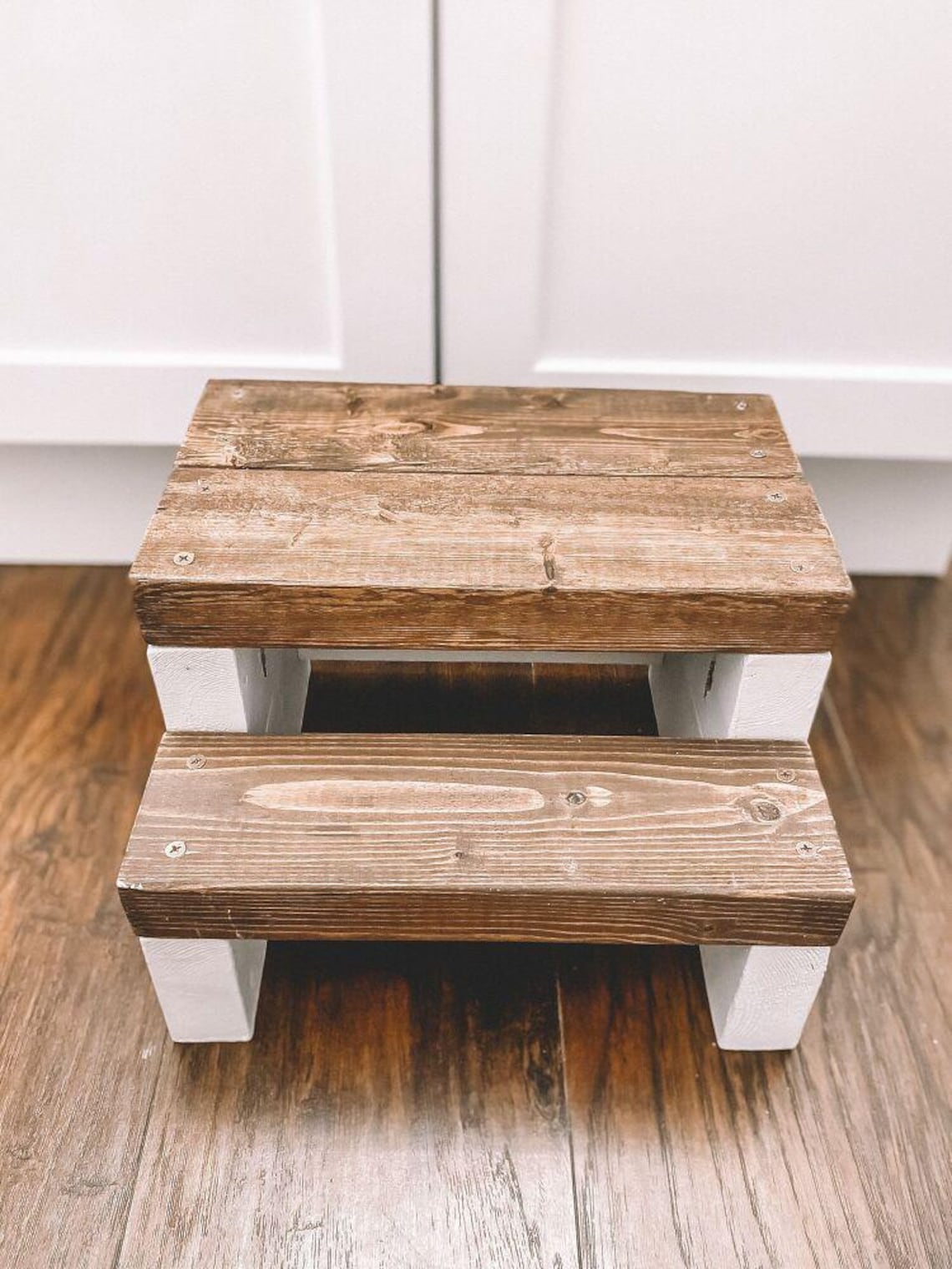 Vintage Wooden Step Stool – Solid Wood Stool for Kitchen, Bathroom, or ...