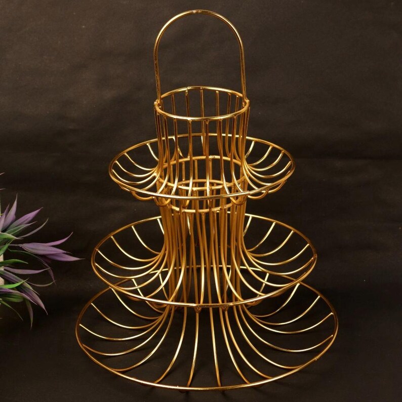 Gold Metal 3-tier Fruit Basket – Iron Tiered Fruit Stand, Kitchen ...