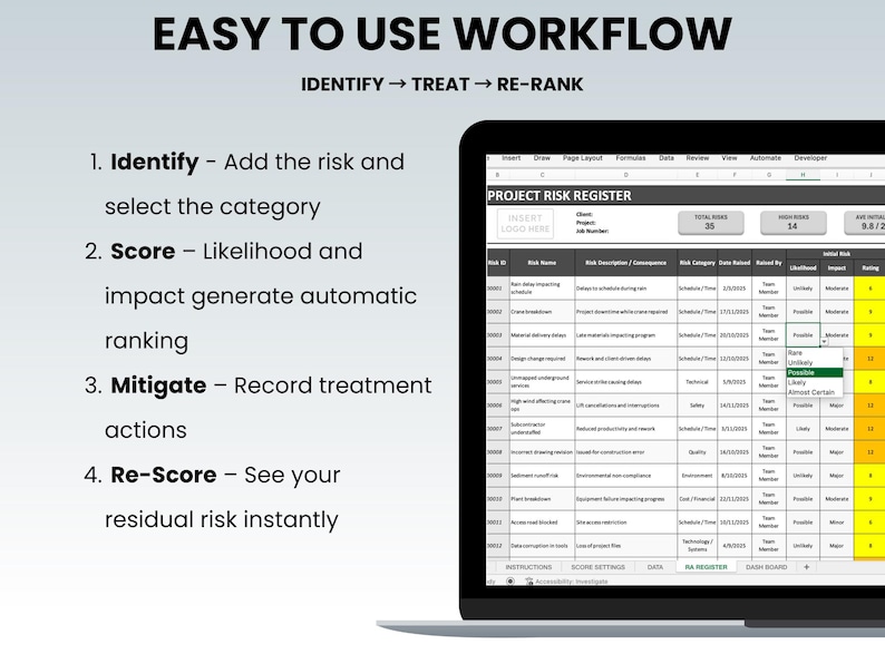 Risk Assessment Excel Template | Automated Dashboard & Matrix ...