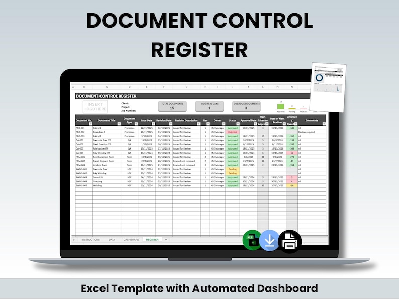 Document Control Register (excel Template) | Dashboard | ISO Tracking ...