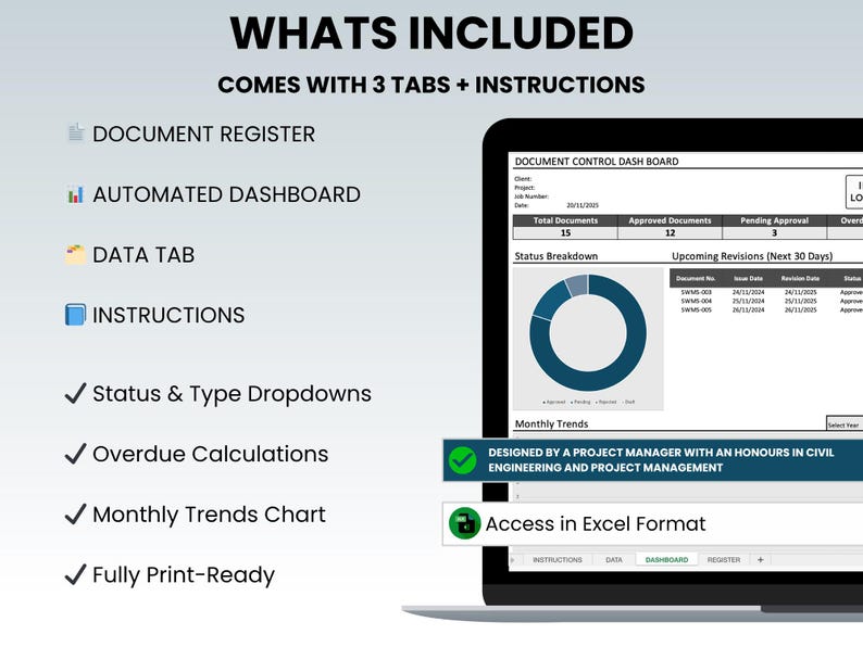 Document Control Register and Dashboard | Excel Template | Automated ...