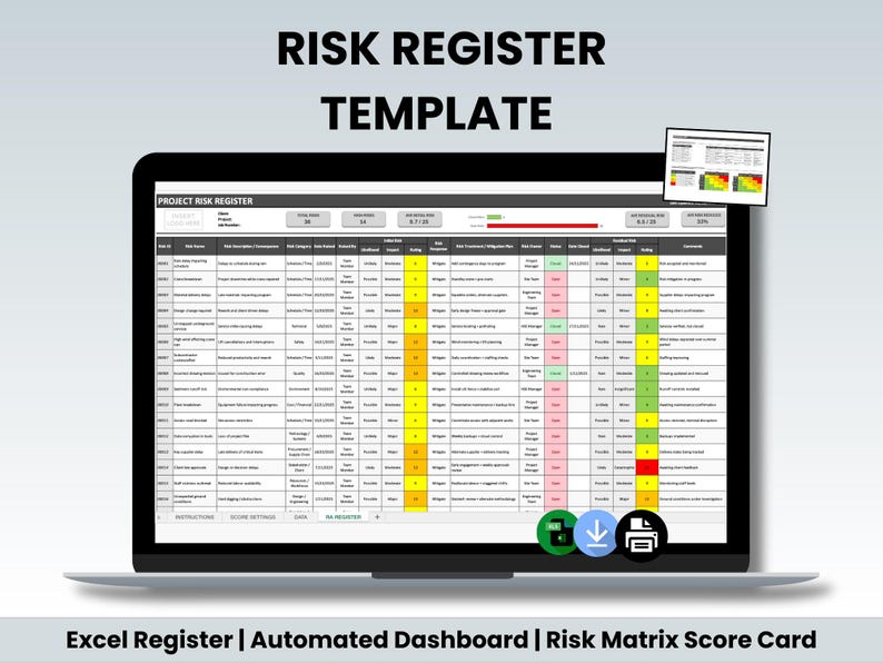 Risk Register Template – Excel | Simple Risk Log With Scoring Matrix ...
