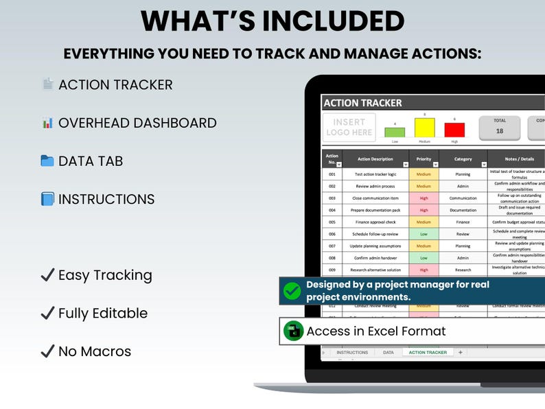 Action Tracker Excel Template With Automated Task, Priority & Due Date ...