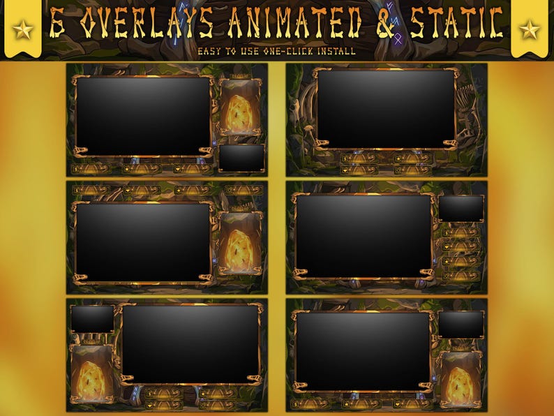 Animated Dinosaur Twitch Overlay - Prehistoric Cave & Amber Theme ...
