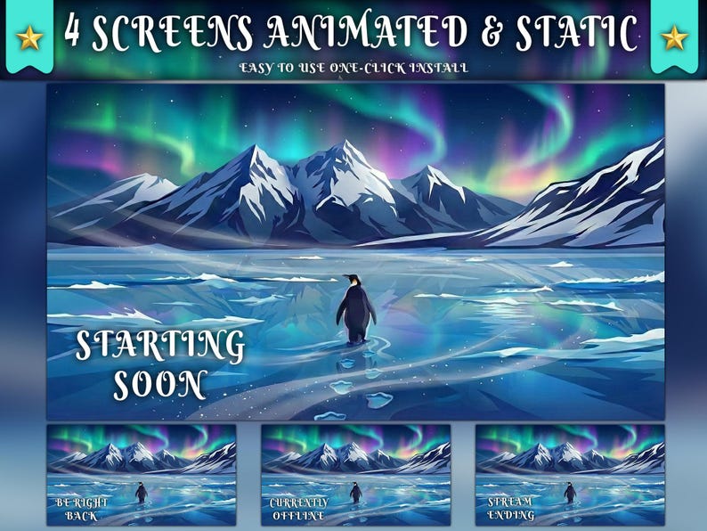 Animated Penguin Twitch Overlay Package - Lofi Winter Stream Bundle ...
