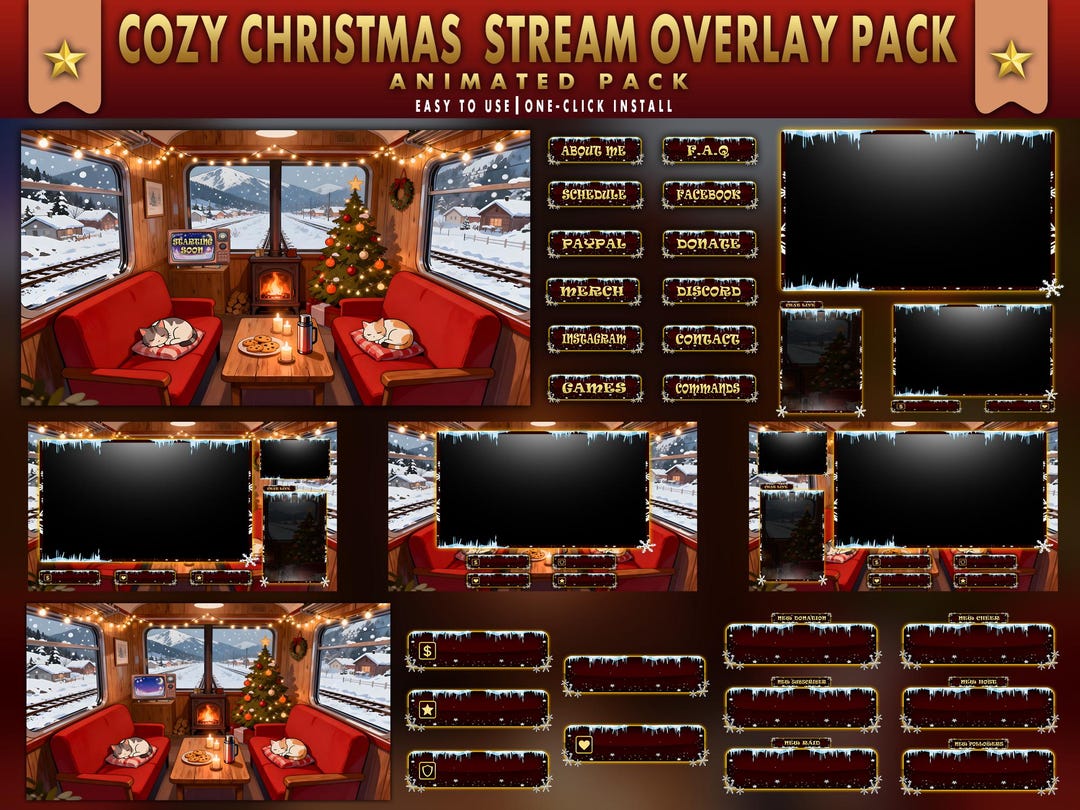 Cozy Christmas Train Stream Overlay Pack – Warm Winter Cabin Stream ...