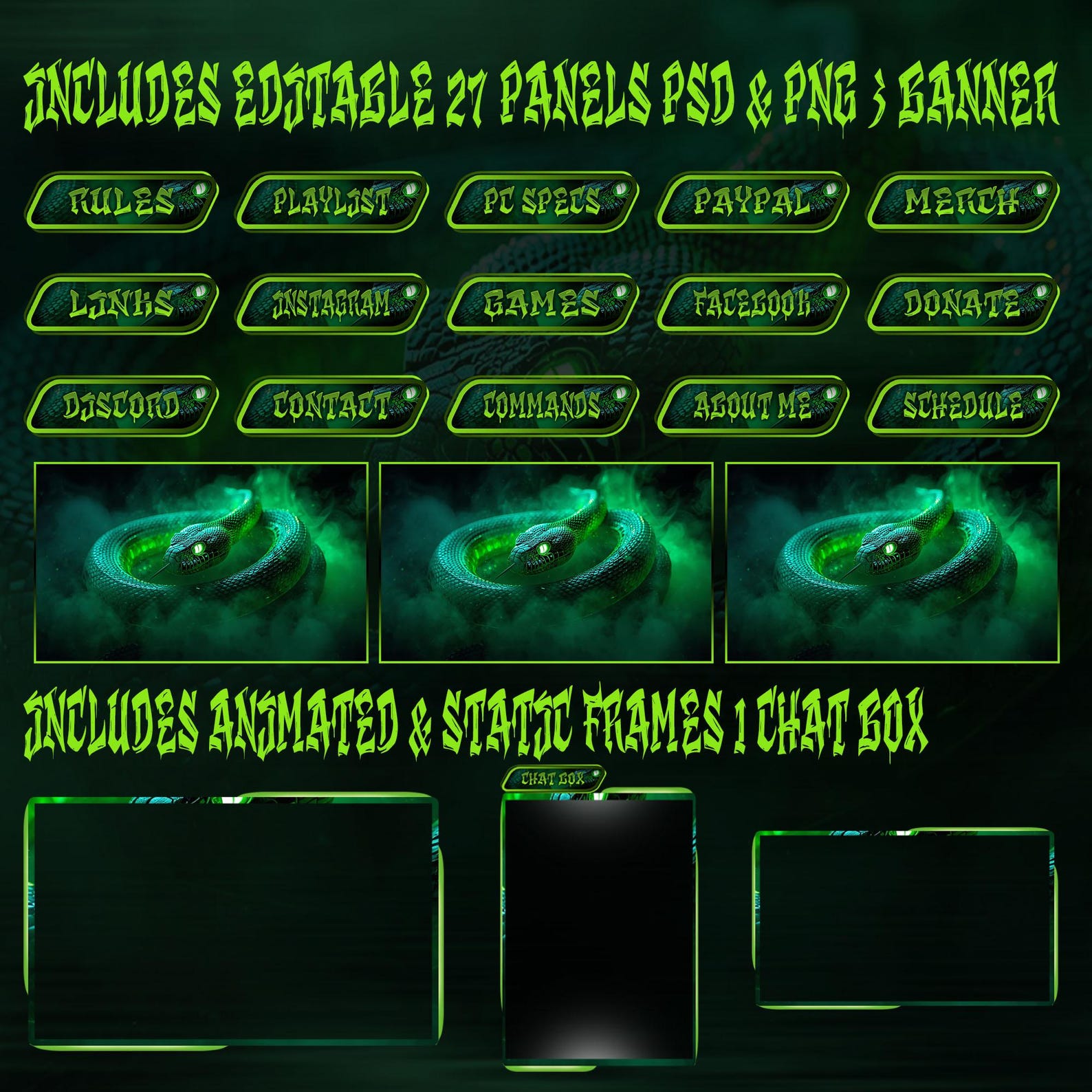 Toxic Snake Animated Stream Pack | Green Venom Twitch Overlay Bundle - Etsy