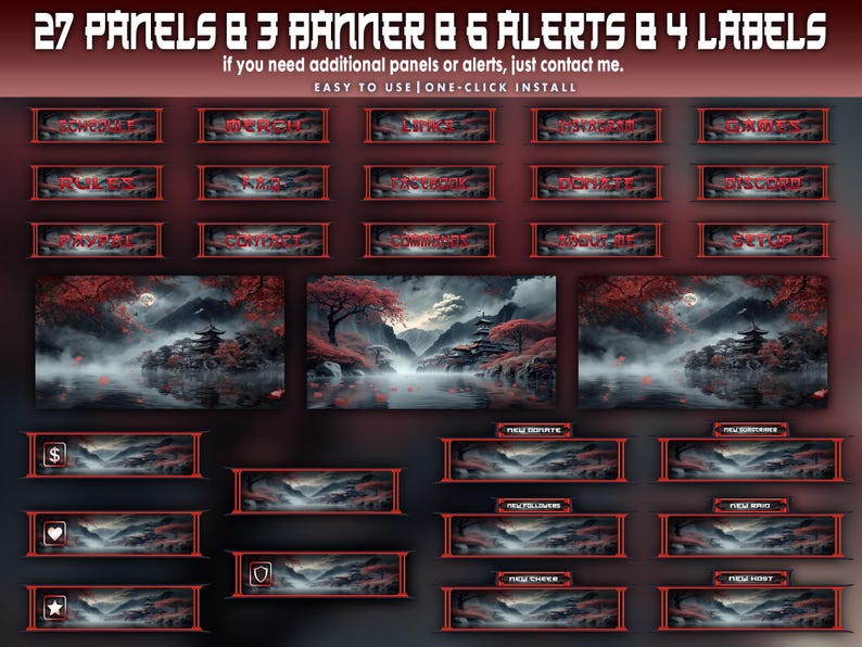 Ancient Japan Animated Stream Pack | Samurai Red Twitch Overlay Bundle ...