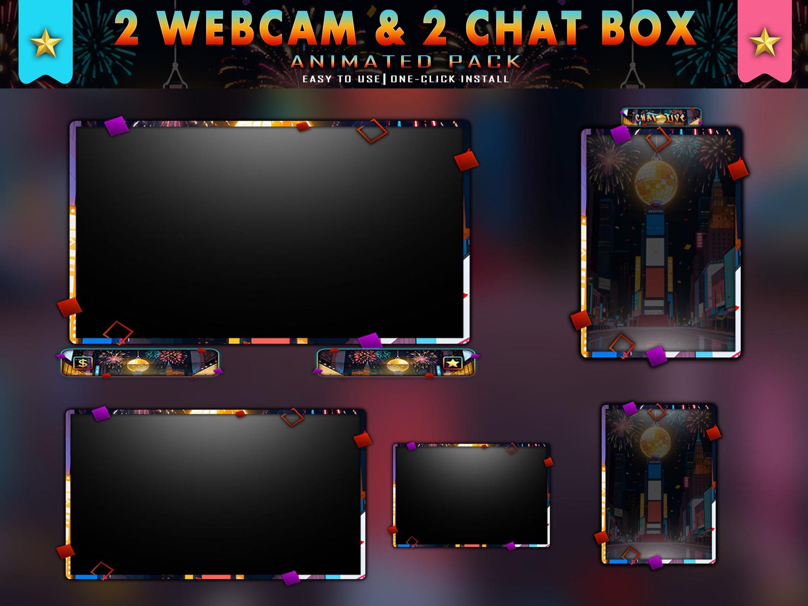 Times Square New Year Stream Overlay Pack | Animated Twitch Screens ...