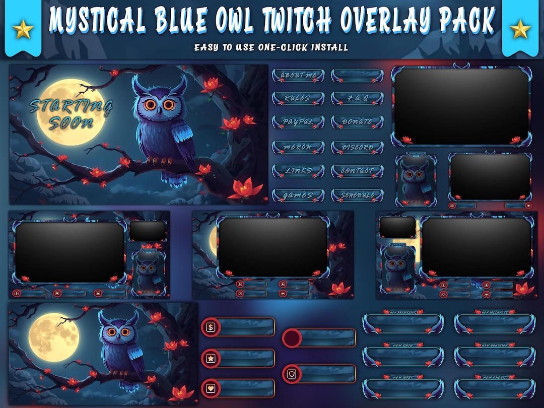 Mystical Blue Owl Twitch Overlay | Fantasy Night Theme (animated Stream ...