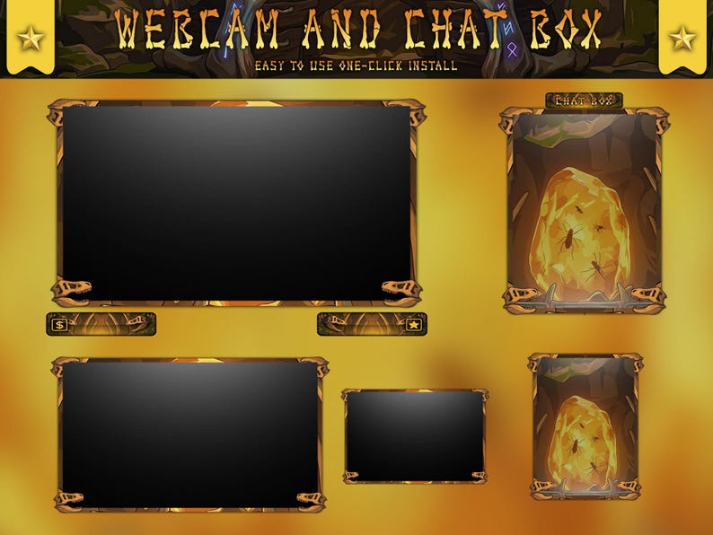 Animated Dinosaur Twitch Overlay - Prehistoric Cave & Amber Theme ...