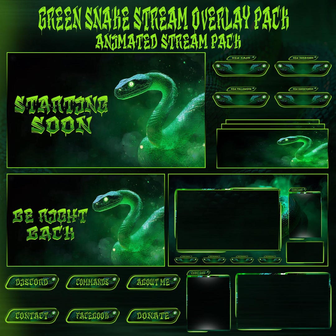 Green Snake Animated Stream Pack | Venom Twitch Overlay Bundle - Etsy