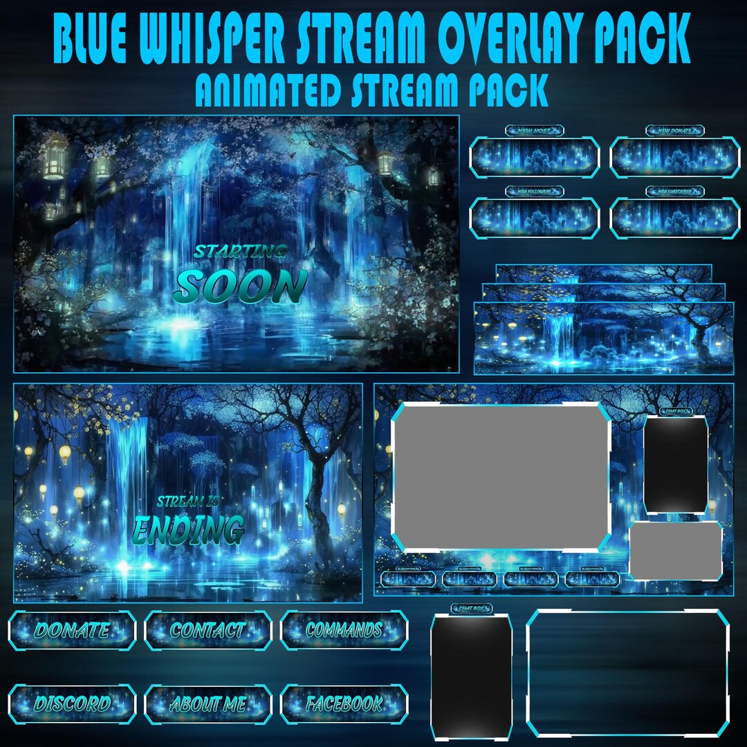 Blue Whisper Animated Stream Pack | Mystic Forest Twitch Overlay Bundle ...