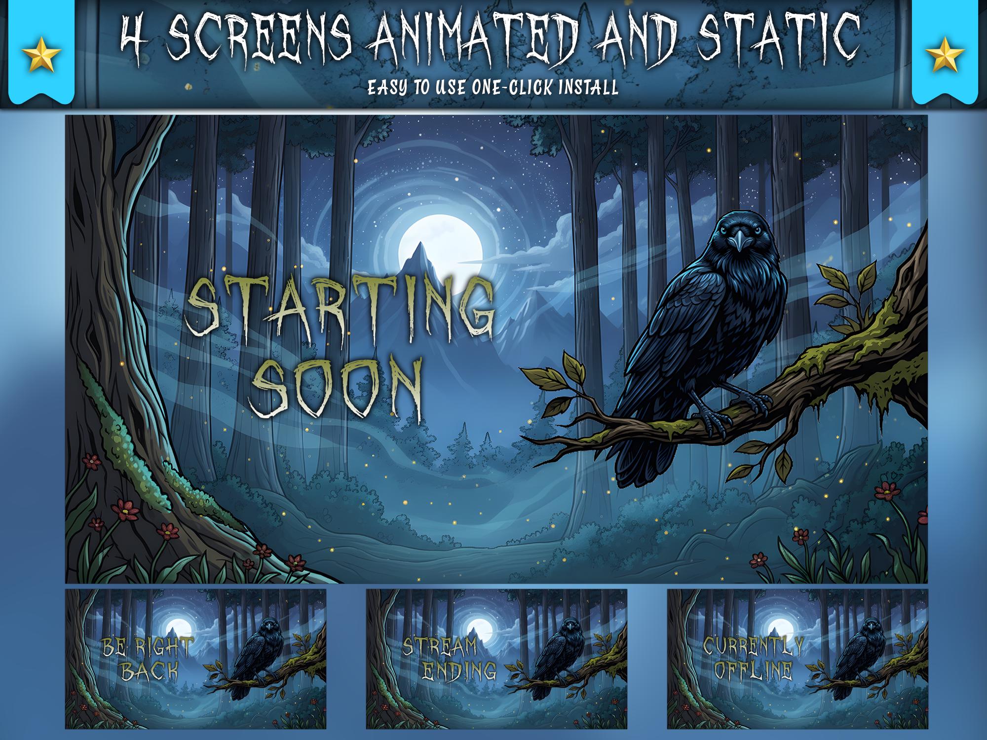 Animated Raven Twitch Overlay Package | Dark Forest Stream Pack ...