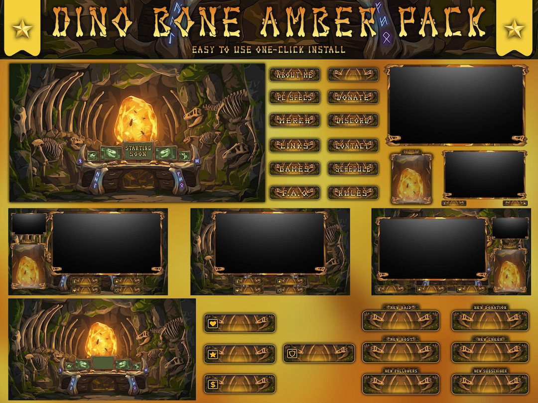Animated Dinosaur Twitch Overlay - Prehistoric Cave & Amber Theme ...
