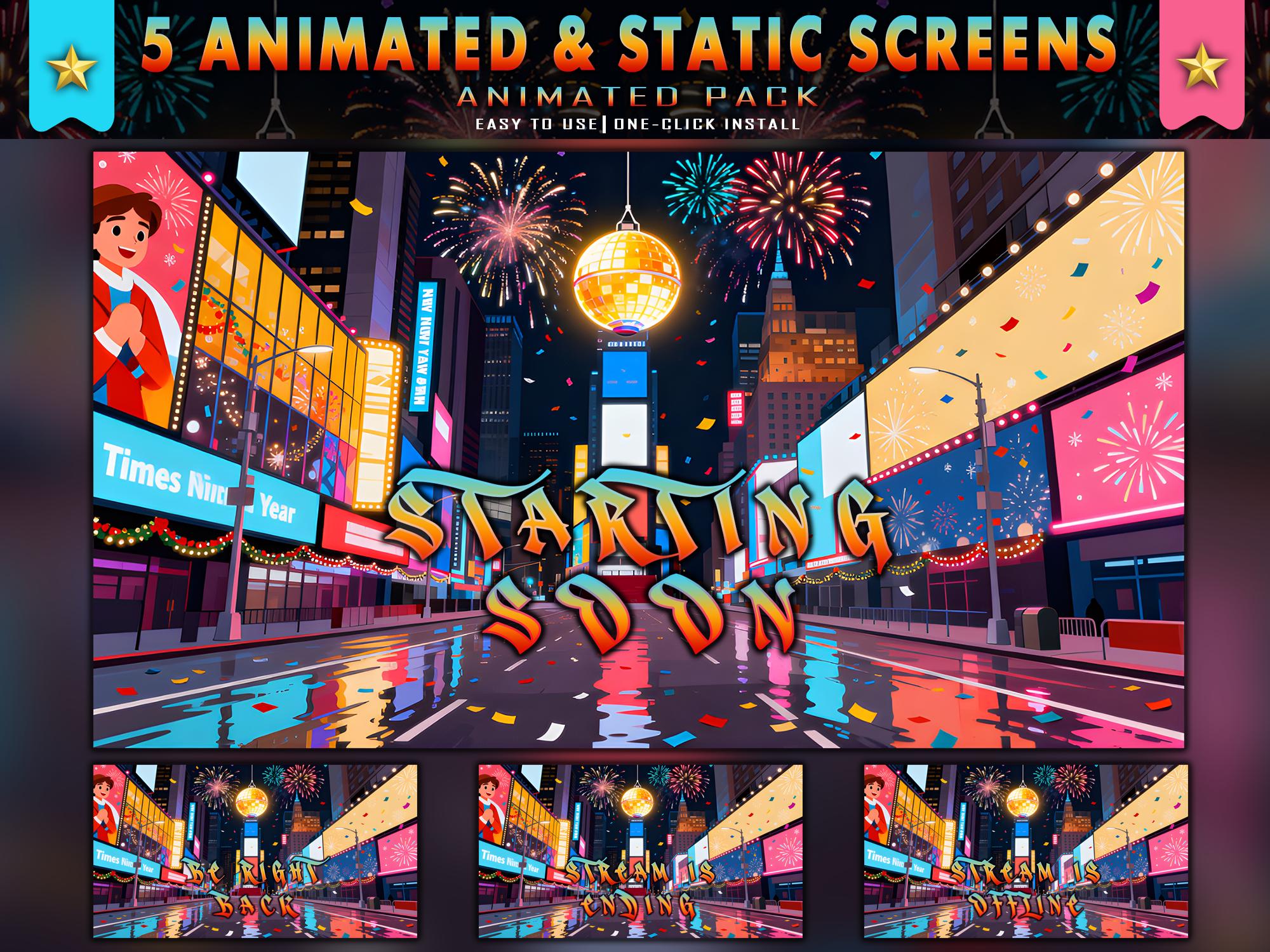 Times Square New Year Stream Overlay Pack | Animated Twitch Screens ...