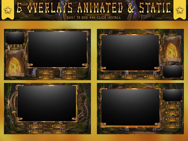 Animated Dinosaur Twitch Overlay - Prehistoric Cave & Amber Theme ...