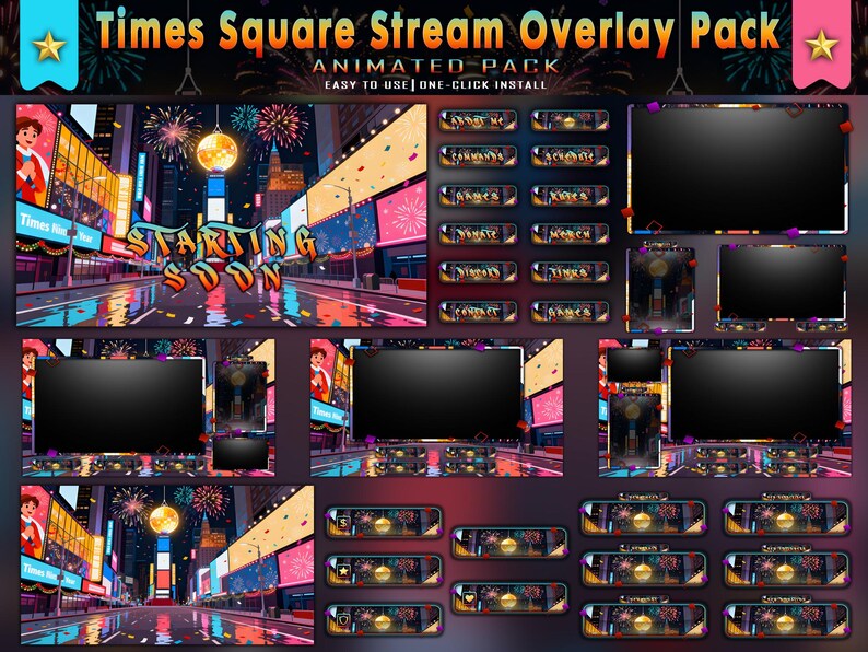 Times Square New Year Stream Overlay Pack | Animated Twitch Screens ...