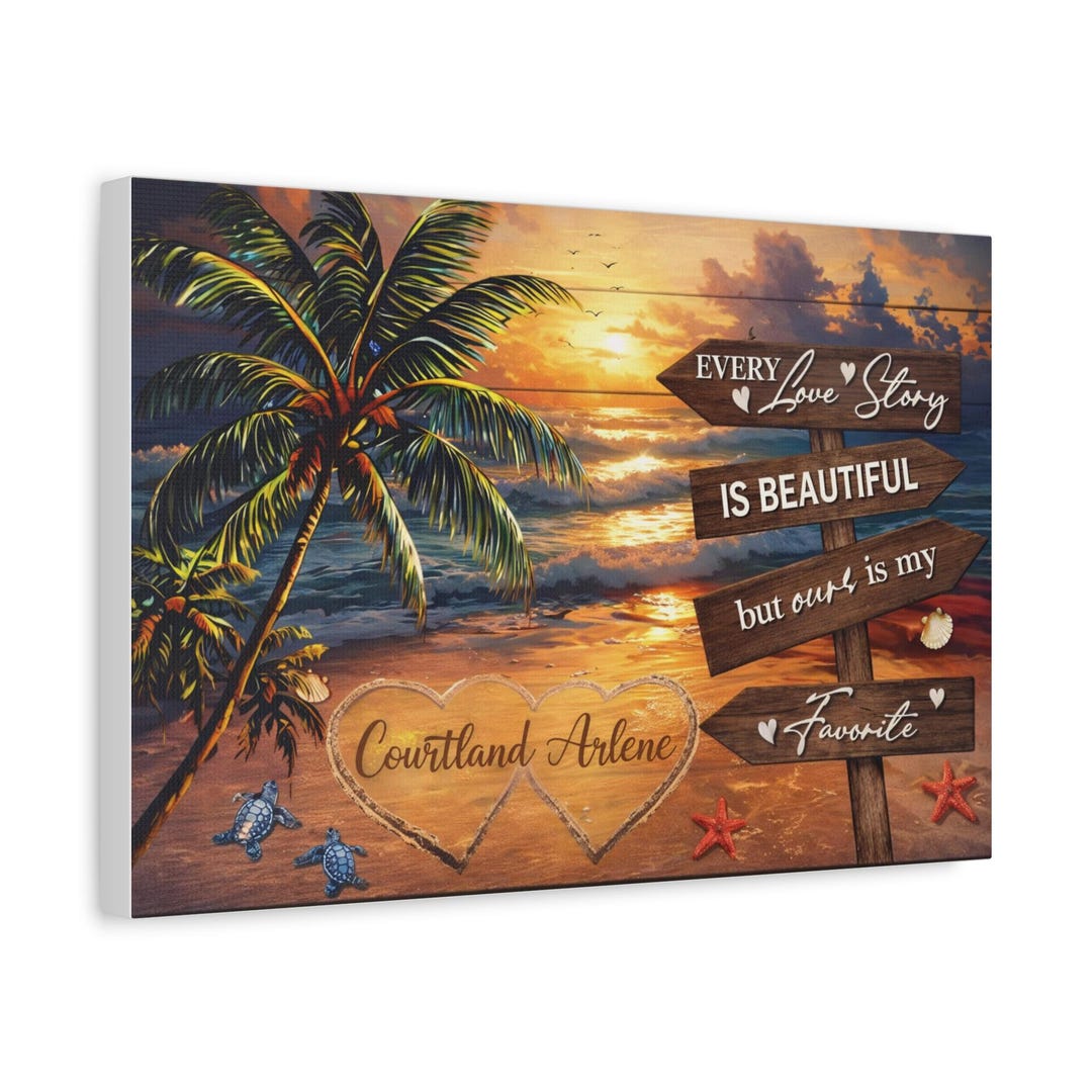 Personalized Beach Sunset Couple Canvas, Romantic Wall Art Print - Etsy