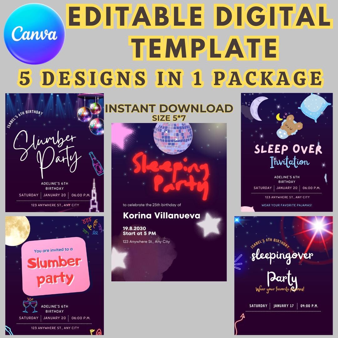 Editable Girls Night Birthday Invitation – Sleepover, Camping Themes ...