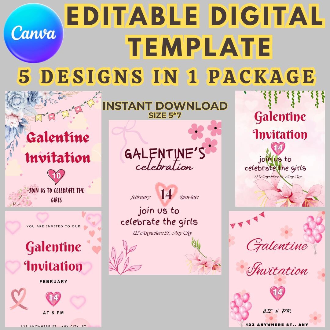 Editable Galentine's Party Invitation – Pink Red Bow Coquette Template ...