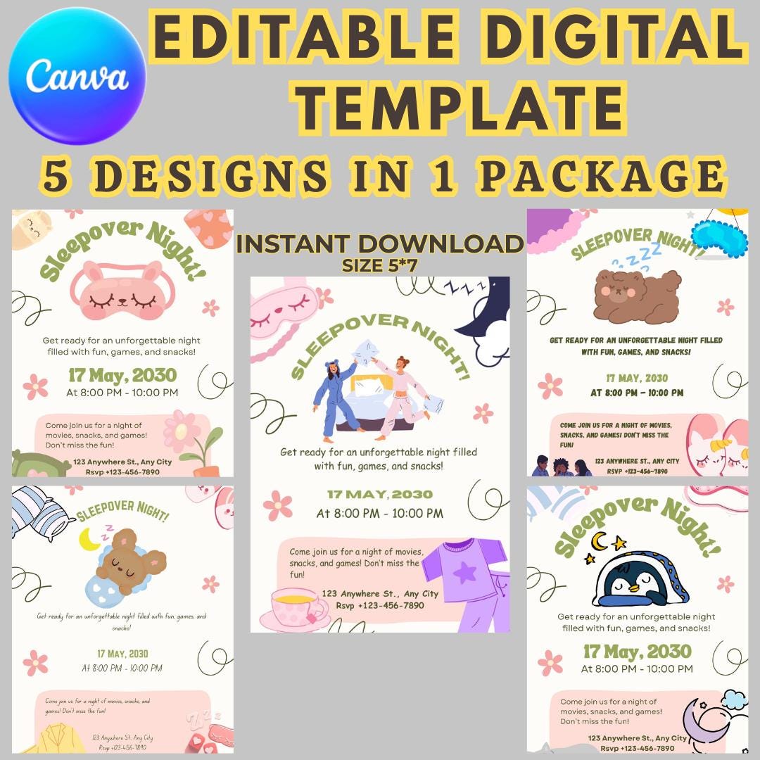 Editable Pajama Party Invite - Sleepover Birthday Template - Girls ...