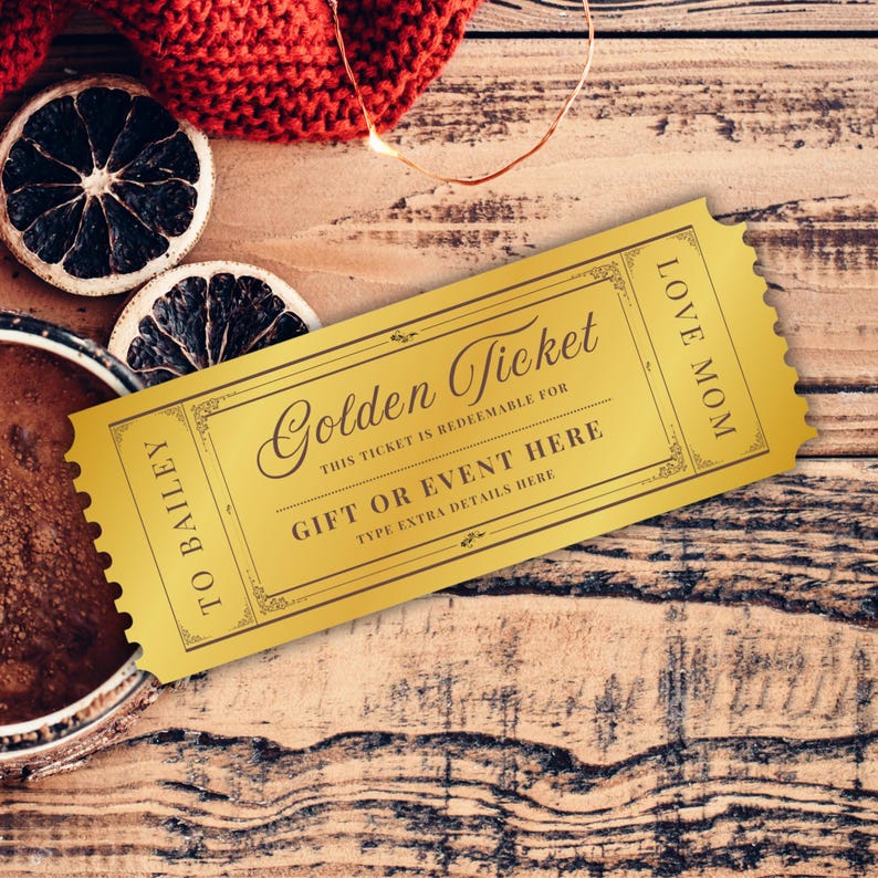 Editable Golden Ticket Template | Birthday Gift Voucher (digital ...