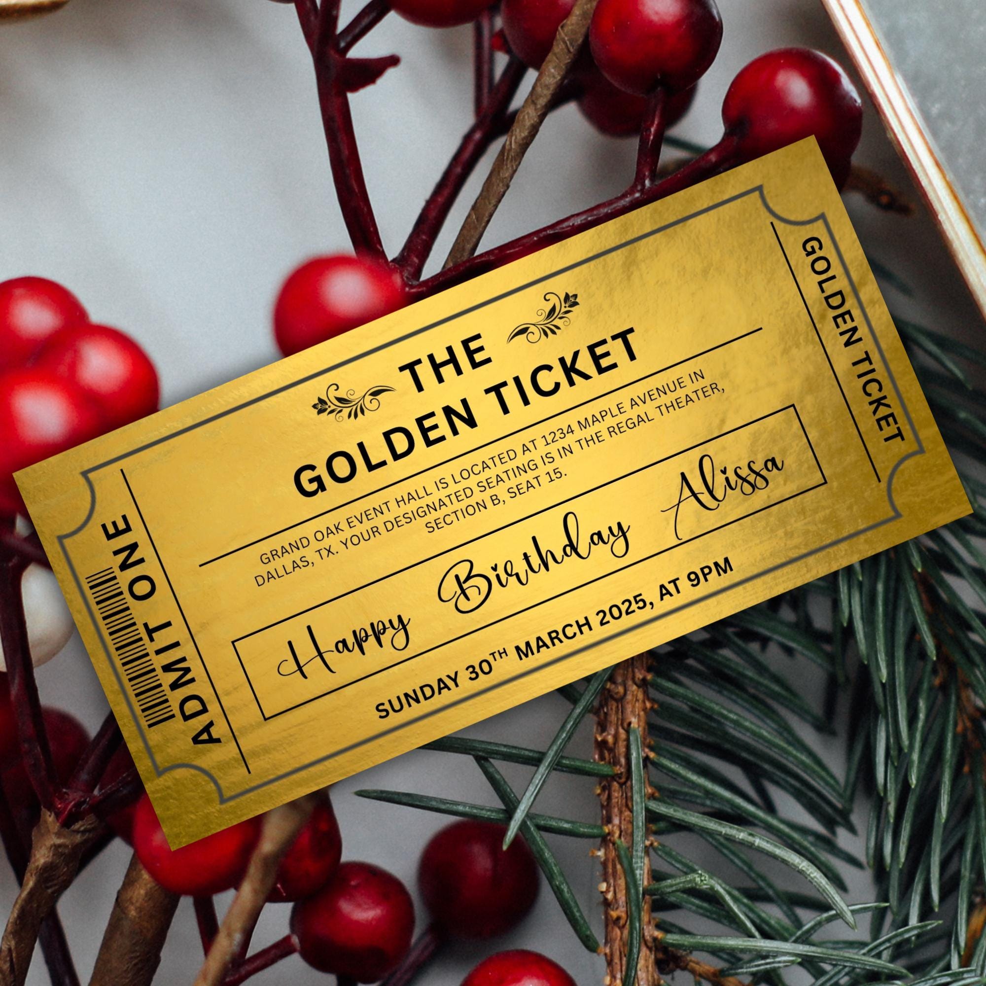 Printable Golden Ticket Template | Editable Event Invitation (canva) - Etsy