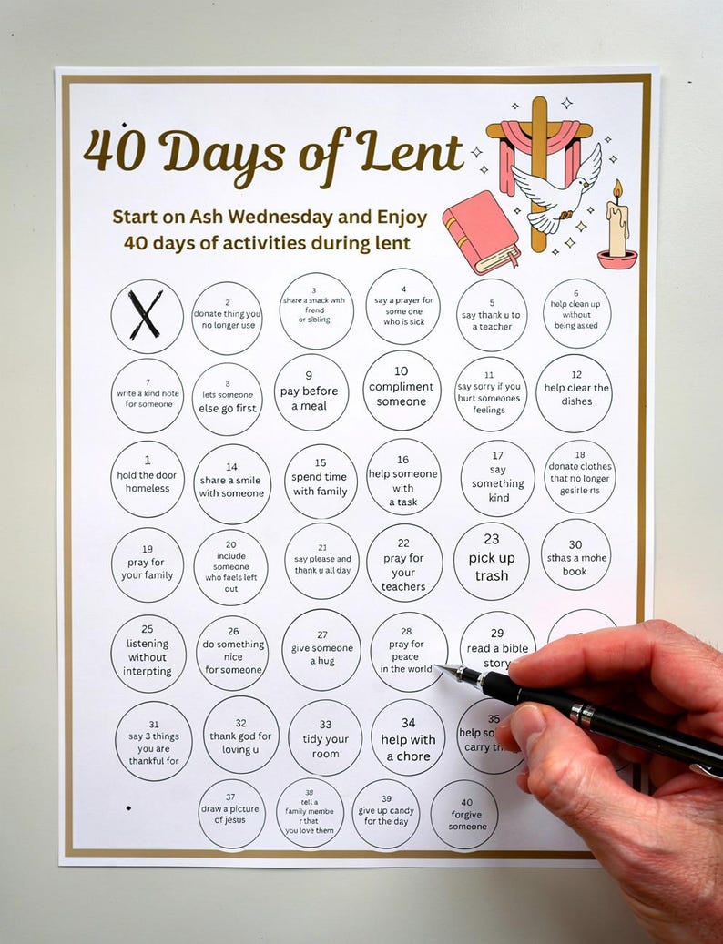 40 Days of Lent Countdown Calendar, Kids Lenten Activity (digital ...