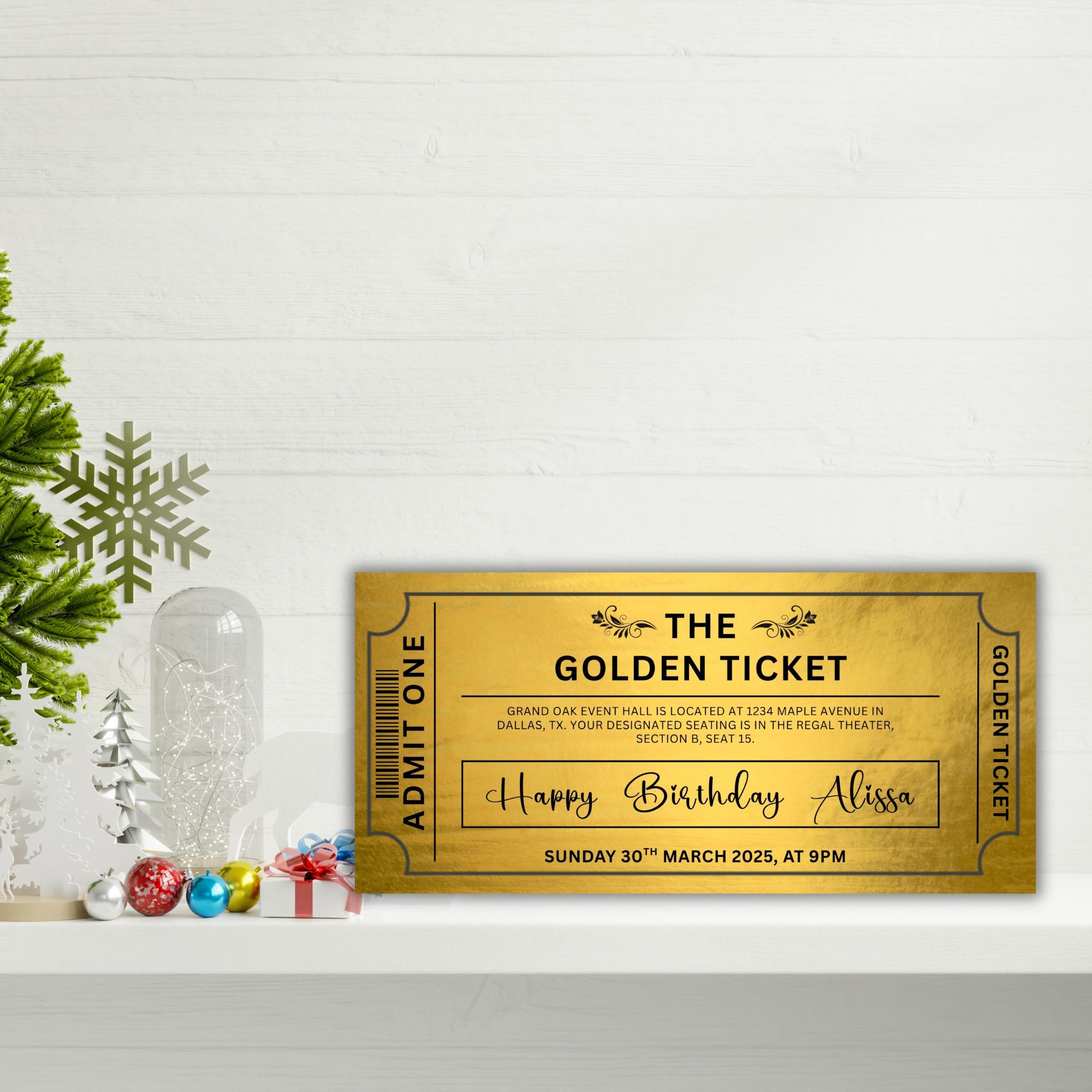 Printable Golden Ticket Template | Editable Event Invitation (canva) - Etsy