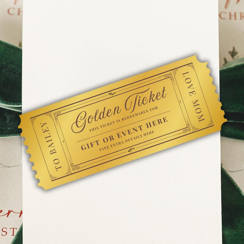 Editable Golden Ticket Template | Birthday Gift Voucher (digital ...