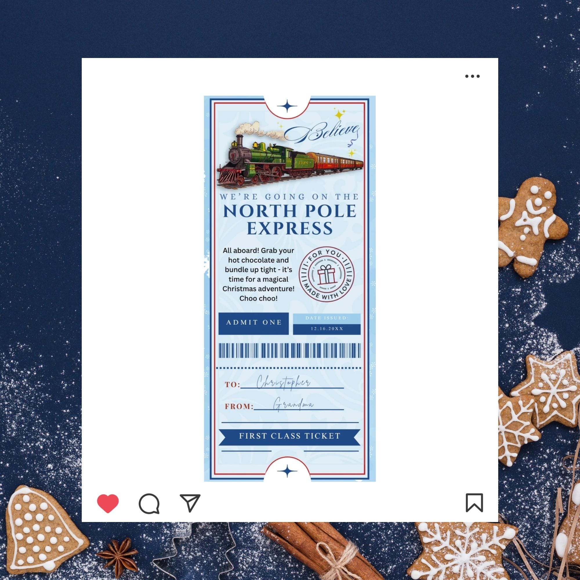Polar Train Ticket Template, North Pole Train Experience, Christmas ...