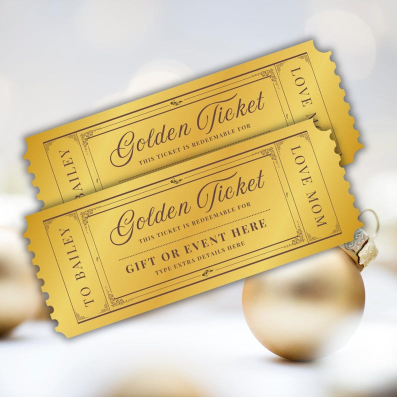 Editable Golden Ticket Template | Birthday Gift Voucher (digital ...
