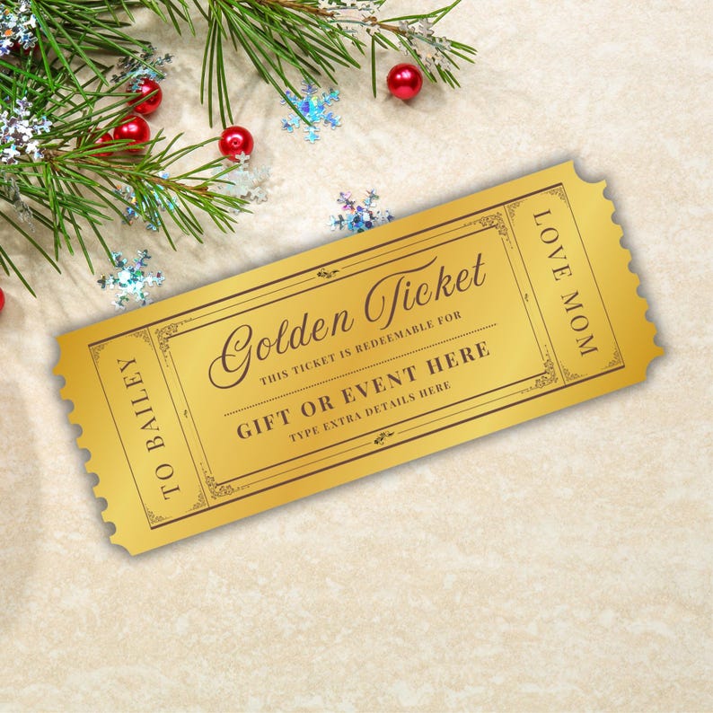 Editable Golden Ticket Template | Birthday Gift Voucher (digital ...