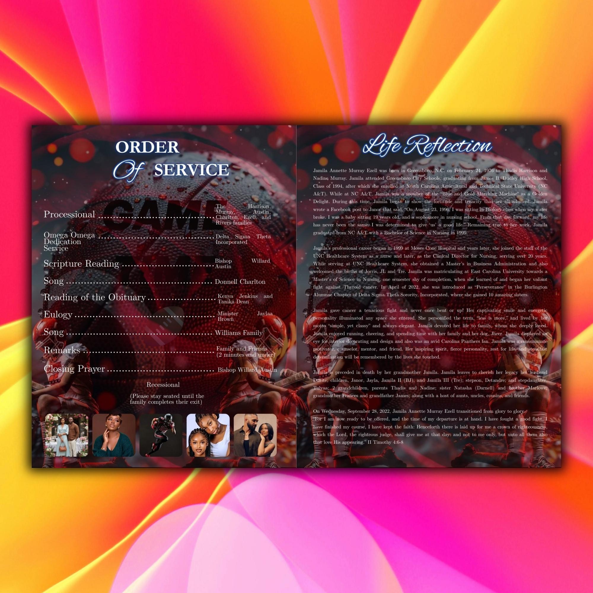 Red Football Memorial Program Template, Sports Obituary (17x11, Digital ...
