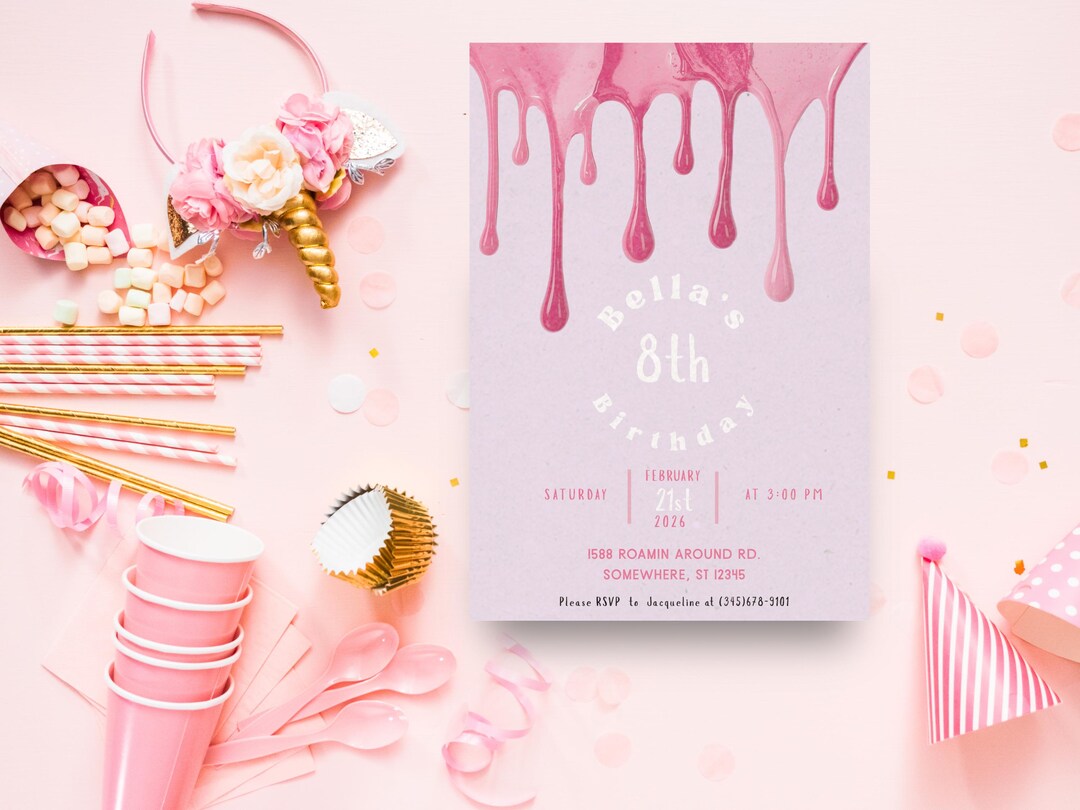 Girly Pink Paint Party Invitation, Editable Invite Template, Instant ...