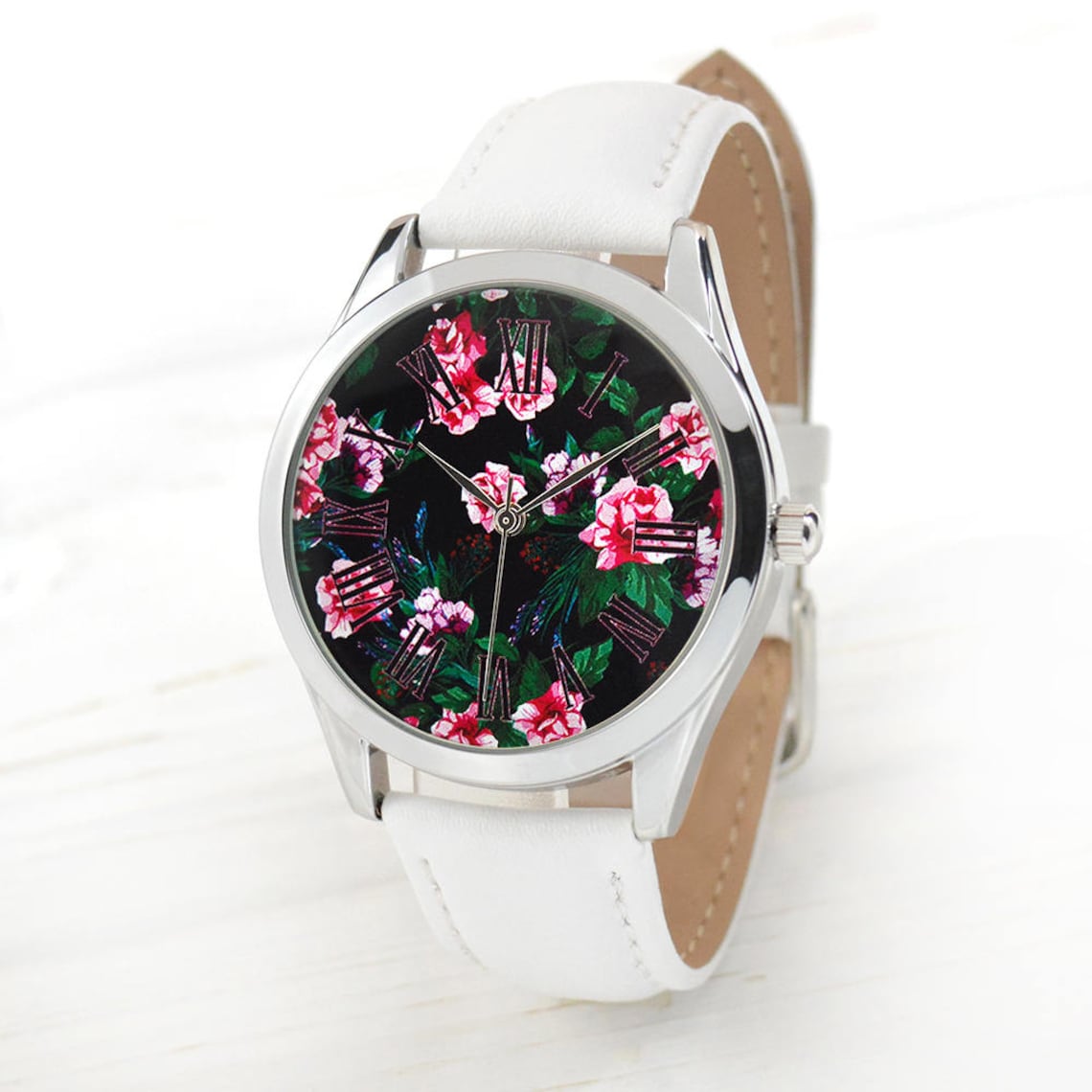 Pink Roses Ladies Watch Unique Gift Idea Flower Pattern - Etsy