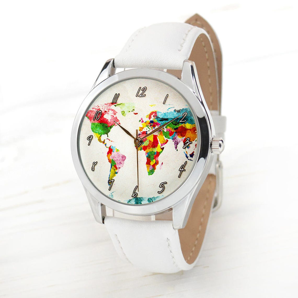 Map Watch Watercolor Art World Map Watch Traveler Gift - Etsy