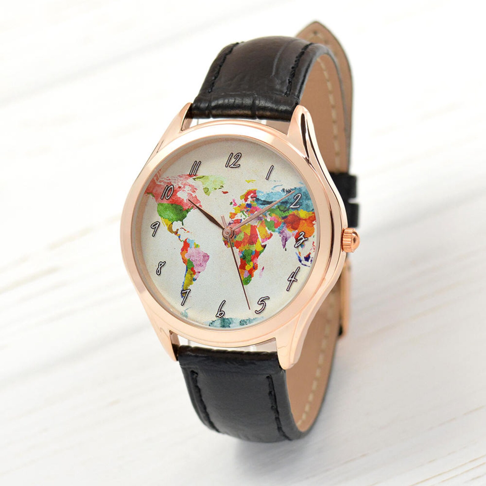 Rose Gold World Map Watch Watercolor Gift for Women Rose | Etsy