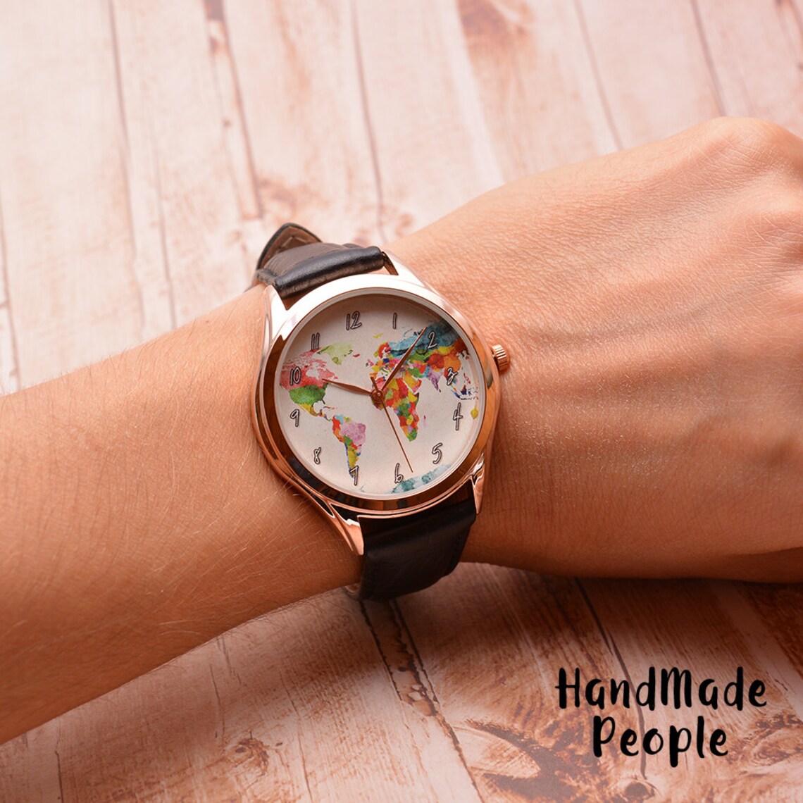Rose Gold World Map Watch Watercolor Gift for Women Rose | Etsy