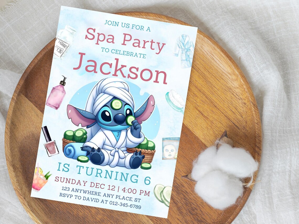 Lilo and Stitch Spa Party Invitation: Pastel Birthday (editable Canva ...