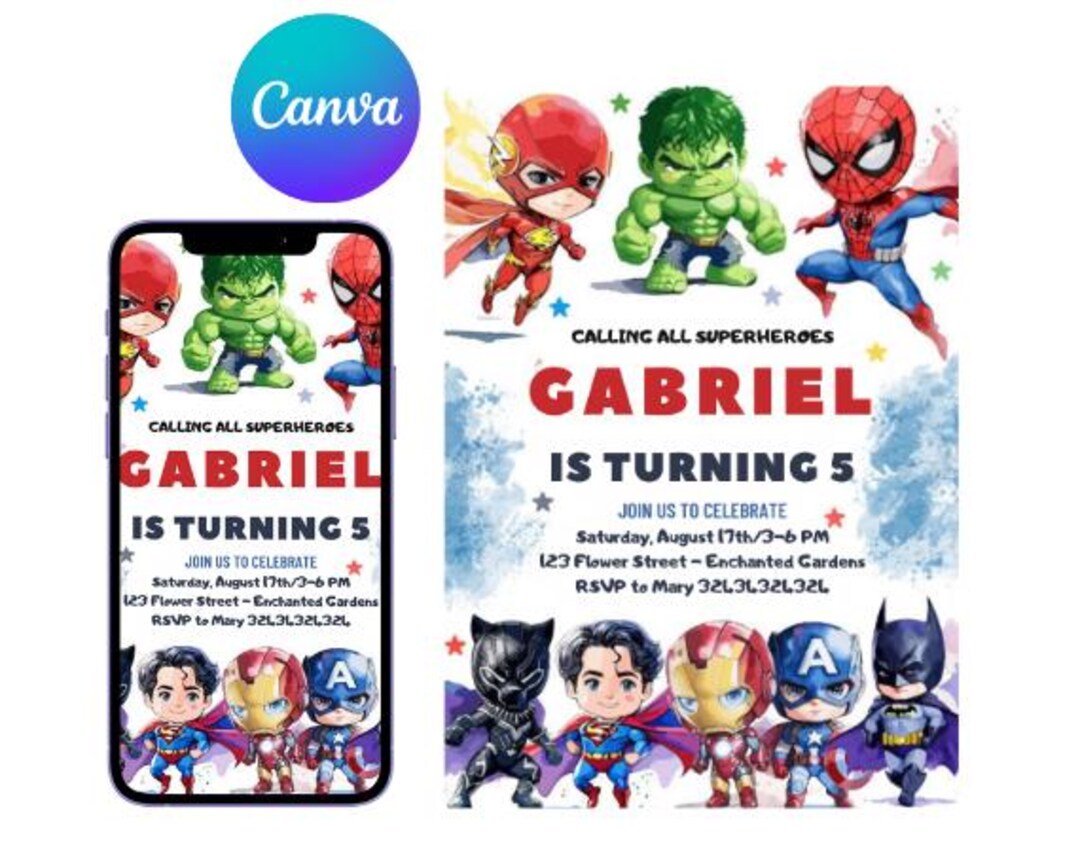 Editable Superheroes Birthday Invitation, Avengers Theme (canva ...
