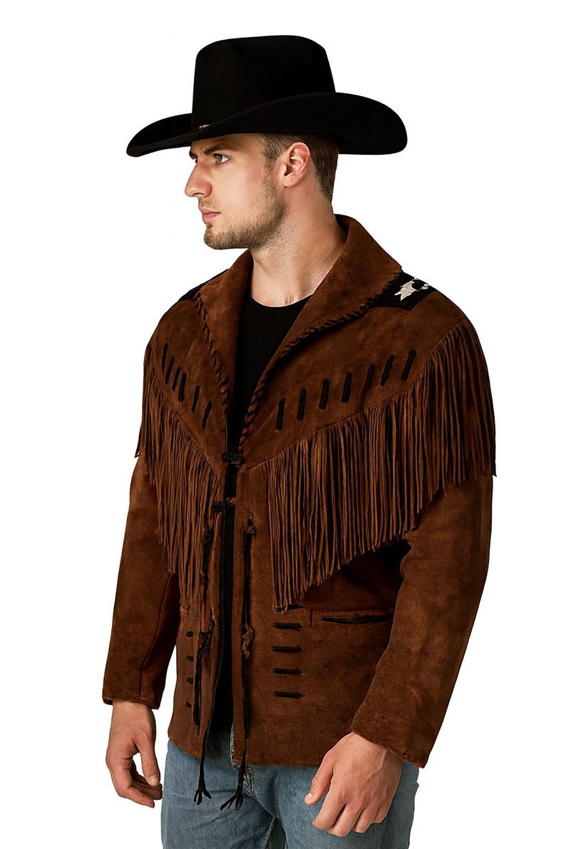 Western Fringe Leather Jacket for Men Real Cowhide Cowboy Rodeo Jacket ...