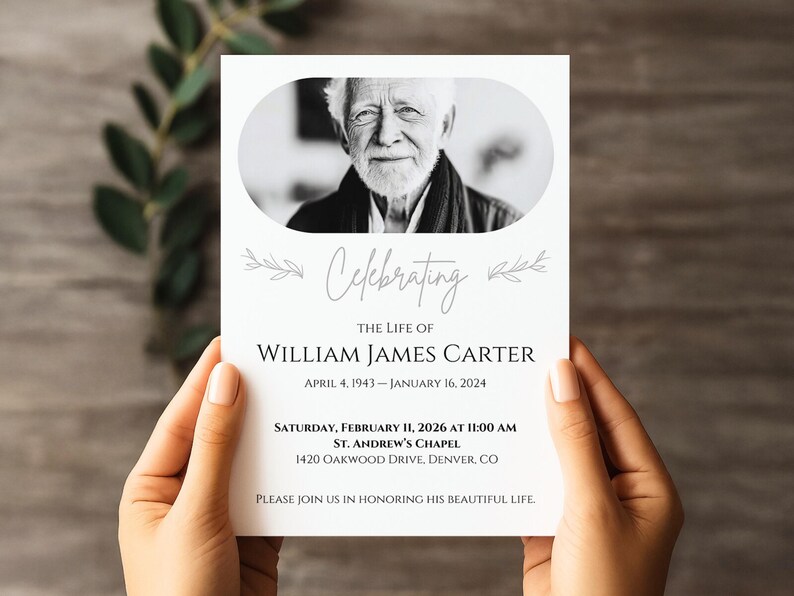 Editable Funeral Invitation Template, Memorial Service Announcement ...