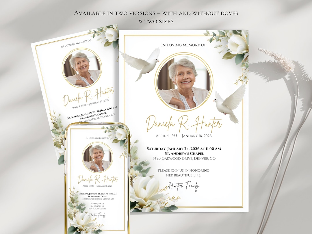 Funeral Invitation Template, Editable Memorial Announcement With Photo ...