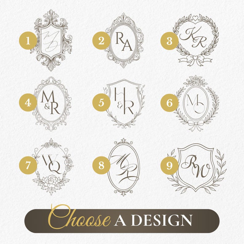 Custom Wedding Monogram Crest Logo Design | Elegant Initials Personal ...